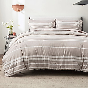Bedsure Full Comforter Set 7 Pieces, Light Camel Striped Bedding Set for Full Size Bed Reversible, Cationic Dyeing Bed in a Bag with Comforter, Sheets, Pillowcases & Shams