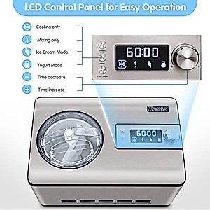 KUMIO Ice Cream Maker with Compressor, No Pre-Freezing, 2 Quart Stainless Steel Ice Cream Maker Machine with LCD Display, Timer, 2 in 1 Ice Cream Yogurt Machine, Electric Fruit Yogurt Machine, 180W