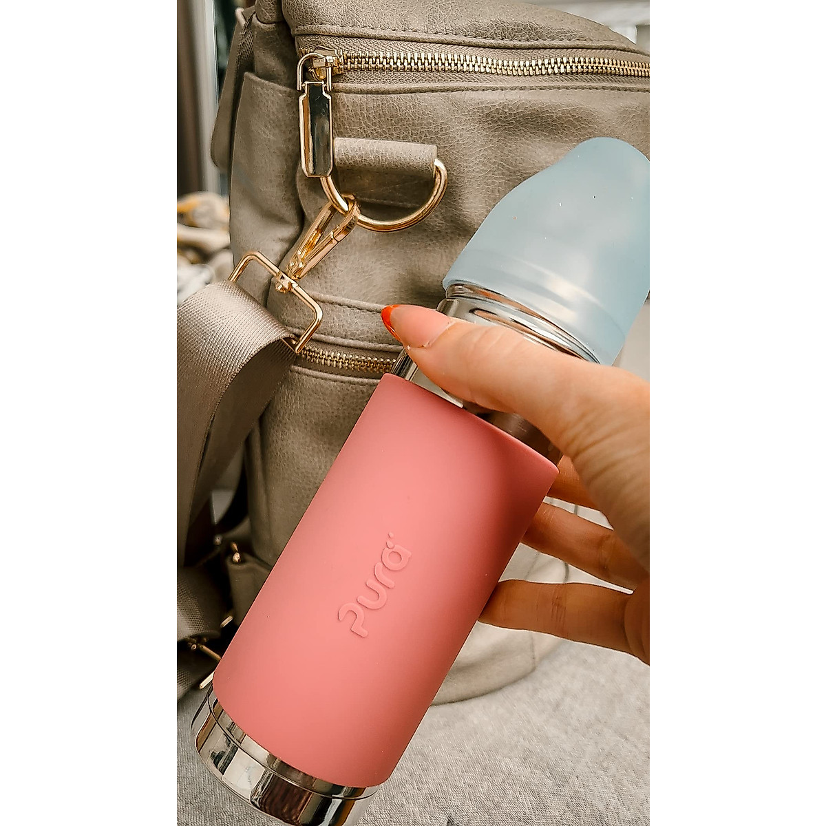 Pura Kiki 9oz/260ml Stainless Steel Insulated Sippy Bottle w/Sleeve, Plastic-Free, MadeSafe Certified, Medical-Grade Silicone Sipper Spout Fast Flow Rate for Kids, Toddlers, Babies & Infant – Aqua