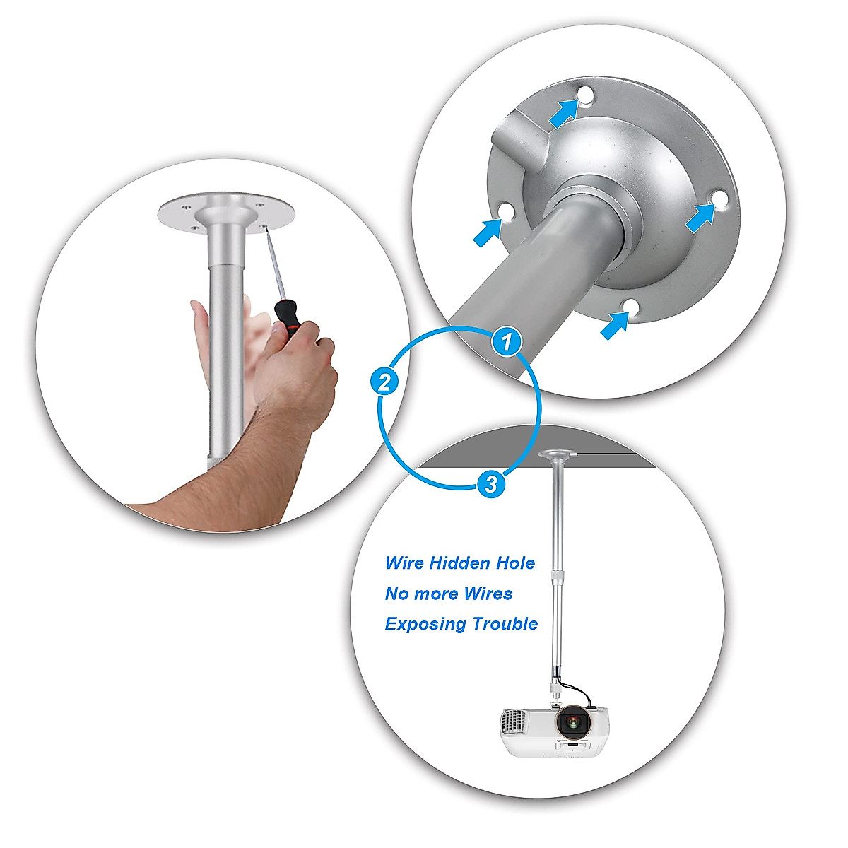 YiePhiot Ceiling Wall Projector Mount Universal Projector Bracket Extendable Height Camera Mount 15-24in Wall Hanger Projector Stand for DLP Projector Video Projector CCTV DVR Camera