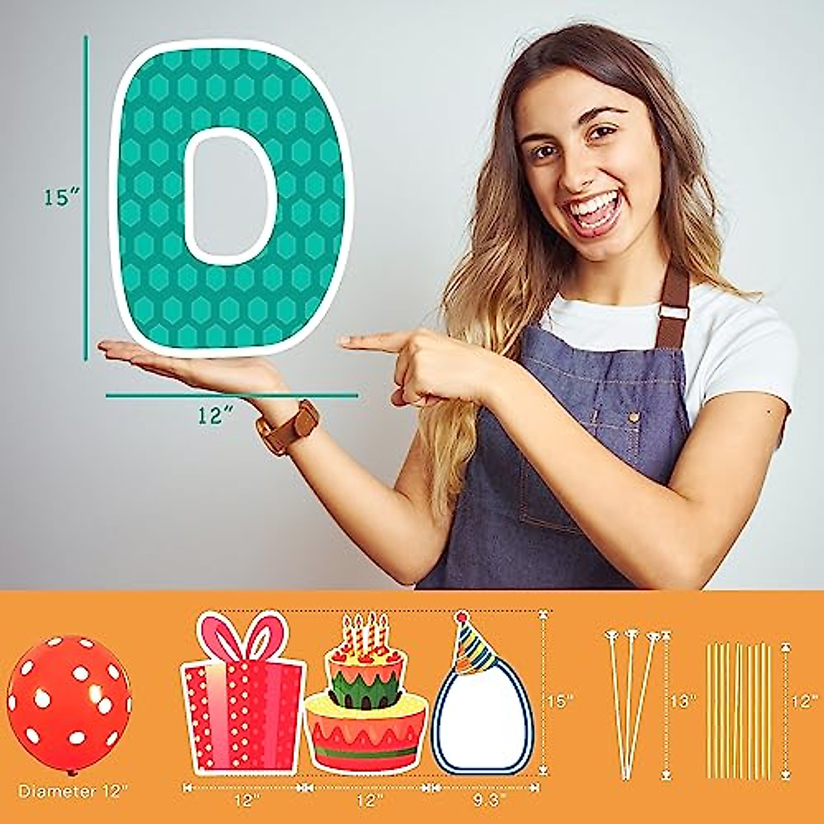 16Pcs Happy Birthday Yard Sign with Stakes, 15" Large Birthday Yard Signs Outdoor Lawn Decorations, A Writable Whiteboard & 3 Real Balloons, Weatherproof Corrugated Board