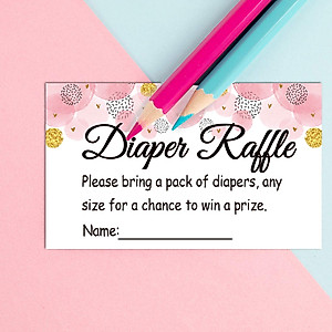 50 Pink Wave Point Diaper Raffle Tickets for Baby Shower Invitation Inserts, Baby Shower Game Cards.