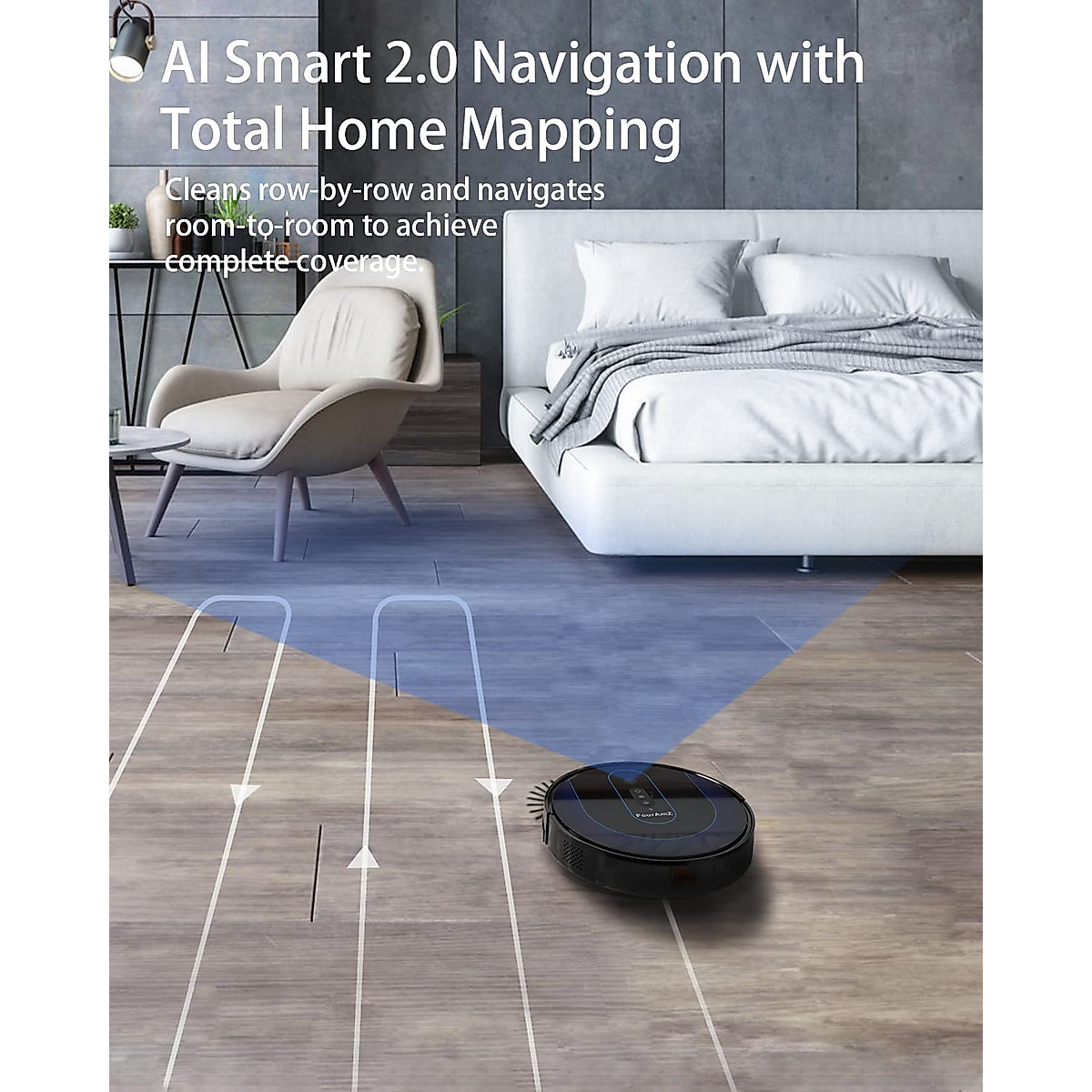 Robot Vacuum Cleaner, 4000Pa Suction AI Smart 2.0 Navigation with Home Mapping Robotic Vacuum, Selective Room Cleaning, No-go Zones, Carpet Boost, Works with Alexa, Ideal for Pet Hair FourAmZ V100 Pro