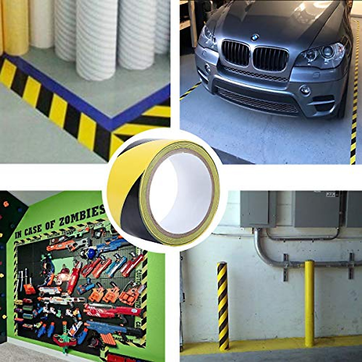 AurGun Black & Yellow Hazard Safety Warning Stripe Tape, 2inch x 108Ft High Visibility Barricade Adhesive Tape for Floor, Walls, Pipes and Equipment Marking