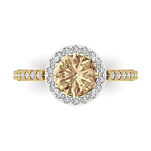 Clara Pucci 2.45 ct Round Cut Solitaire accent Halo Yellow Moissanite Designer Statement Ring 14k Yellow & White Gold 10.5