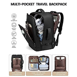LOVEVOOK Travel Backpack,Carry On Backpack Flight Approved with Toiletry Bag,Expandable Large Laptop Backpack Women Waterproof Backpack Fit 17.3 Inch with USB Charging Port Shoes Compartment