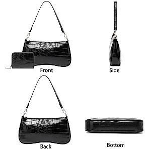 lapsting Shoulder Bag for Women 90s Trendy Purse Small Clutch Y2K Fashion Mini Black Handbag with Crossbody Strap Black