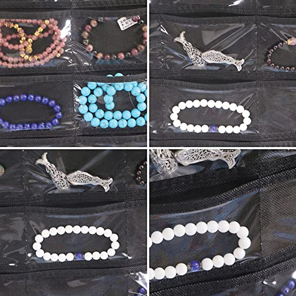 3 Pack Hanging Jewelry Organizer with 80 Pockets Jewelry Storage for Earrings Necklace Bracelet Ring Accessory, Black