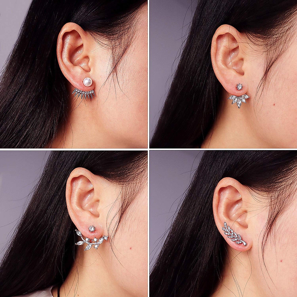 Suyi Fashion Hollow Lotus Flower Earrings Crystal Simple Chic Stud Earrings Set 8 Pairs