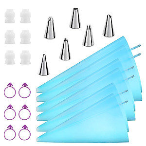 Kasmoire Reusable Piping Bags and Tips Set, Cake Decorating Tools with Icing Pastry Bags, Icing Bags Tips, Couplers and Frosting Bags Ties for Cookie Cupcakes