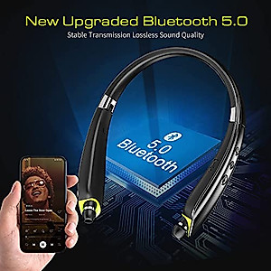 Bluetooth Headset, 2022 Upgraded Neckband Bluetooth Headphones with Retractable Earbuds, Noise Cancelling Stereo Earphones with Mic, Foldable Wireless Headphones for Sports Office with Carry Case