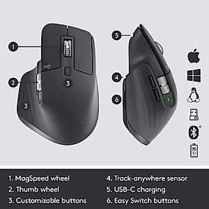 Logitech MX Master 3 Advanced Wireless Mouse - Graphite (RENEWED)