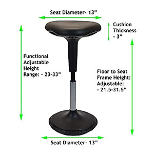 WOBBLE STOOL Standing Desk Chair ergonomic tall adjustable height sit stand-up office balance drafting bar swiveling leaning perch perching high swivels 360 computer active sitting black saddle seat
