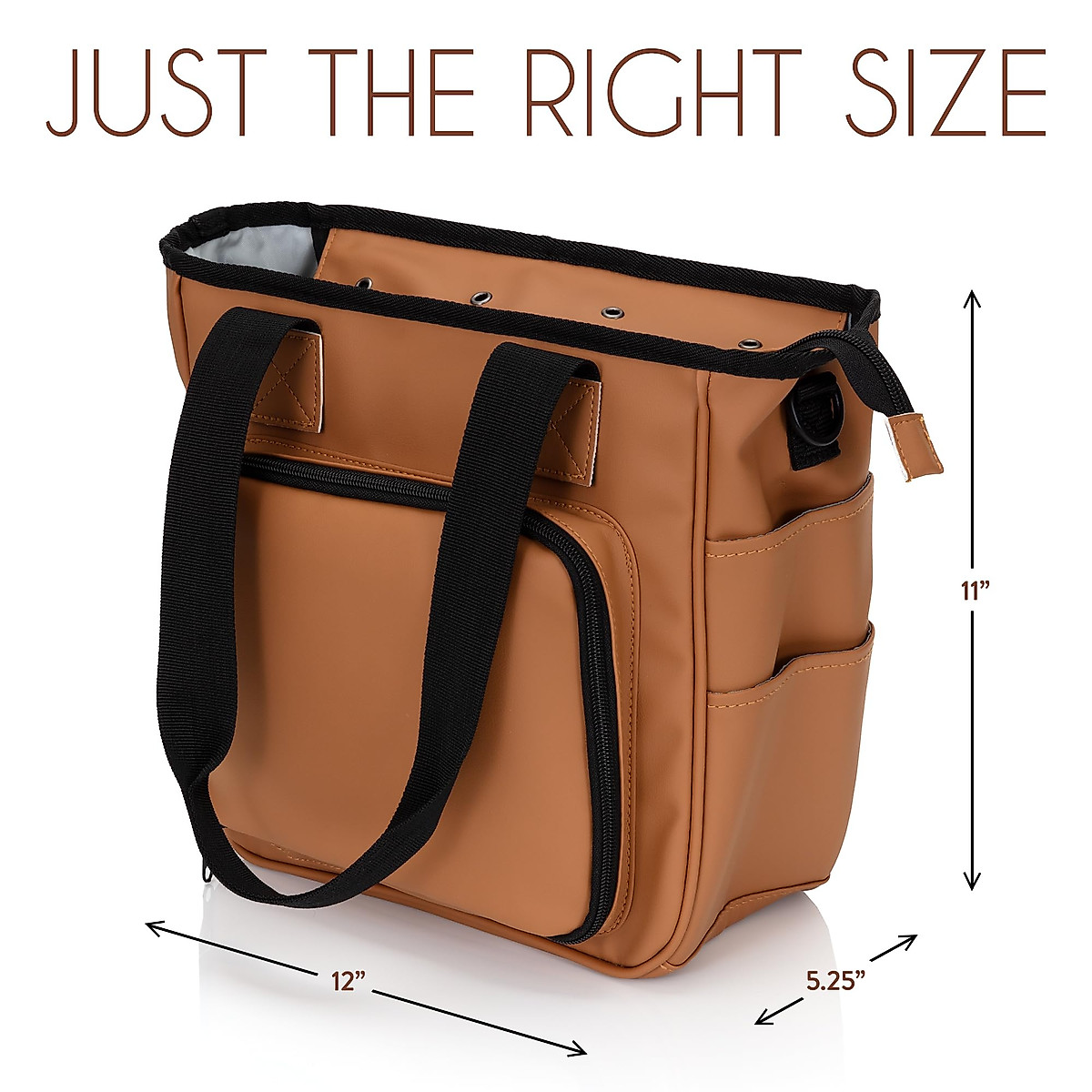 Leather Crochet Bag Backpack - Travel Knitting Bag Project Organizer Totes has Detachable Strap, 12 Wooden Hooks, 12 Skeins of 25g Yarn Storage Pocket & Grommets for Crocheting On the Go