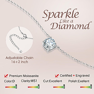 SecreTalk 1-4CT Moissanite 4P Pendant Necklace for Women, 1-4CT D Color Ideal Cut 925 Sterling Silver Solitaire Diamond Necklace with Certificate of Authenticity (2CT, White Gold Plated)