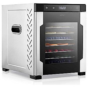 NutriChef Electric Countertop Food Dehydrator -900-Watt Premium Multi-Tier Meat Beef Jerky Maker Fruit/Vegetable Dryer w/10 Shelf Stainless Steel Trays,Digital Timer,Temperature Control-NCFD10S