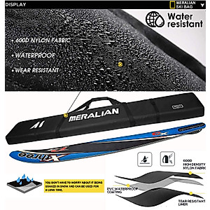 MERALIAN Padded Ski Bag,Waterproof Full Padded Ski Travel Bag with Adjustable Shoulder Strap. (Black, 170CM)