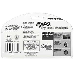 EXPO Low Odor Dry Erase Markers, Fine Tip, Black, 4 Count