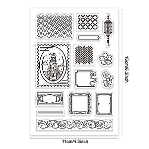 PH PandaHall Clear Stamps, Japanese Textures Rubber Stamps PVC Plastic Silicone Stamps Transparent Seal Stamps for DIY Scrapbooking, Photo Album Decorative, Cards Making, 6.2x4.3inch