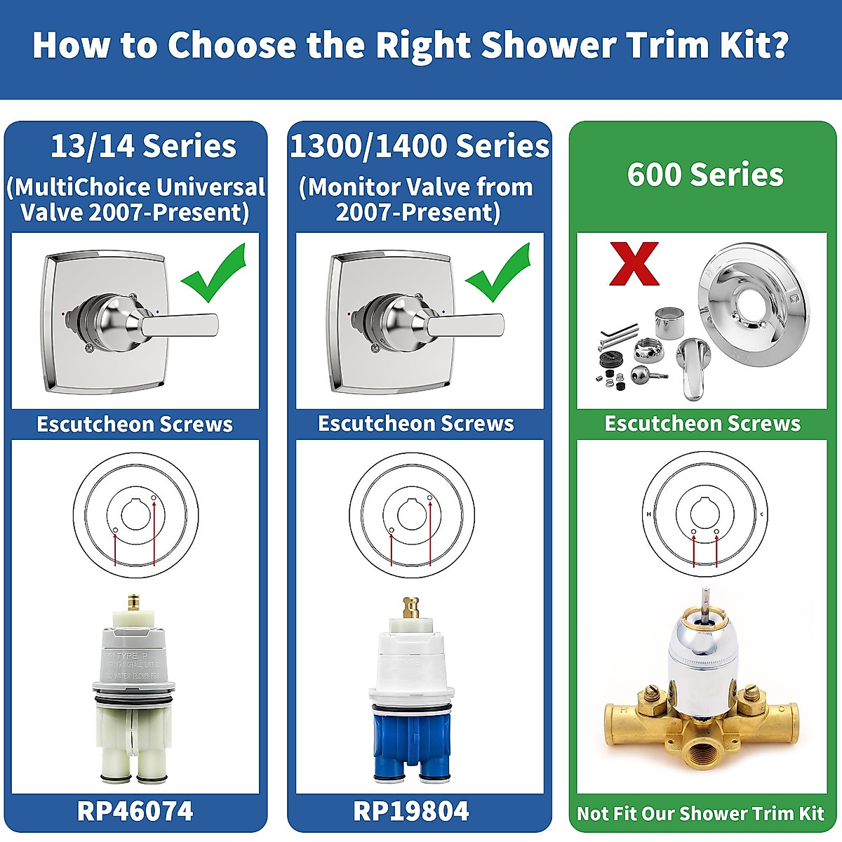 Replacement for Delta Faucet Ashlyn 14 Series Single-Function Shower Valve Trim Kit, Chrome Shower Trim Kit Shower Handle T14064(Without Cartridge)