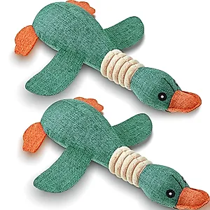2 Pcs Dog Toys for Moderate Chewers Mallard Duck Dog Toy Stuffed Dog Squeak Toys Squeaky Goose Puppy Dog Training Toys for Small Medium Dogs, 12 x 6 Inches