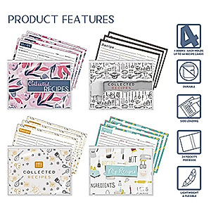 24 Pocket Mini Recipe Card Books with 100 4 x 6 Recipe Cards, 4 Pack with 4 Assorted Designs (25 Cards per Design), by Better Kitchen Products, 4 Recipe Book Sleeves + 100 Recipe Cards