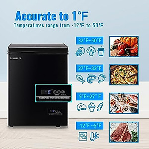 Chest Freezer 3.5 CU.FT DEMULLER Compact Deep Freezing Machine with Electronic Temperature Control (Accurate to 1 ℉) Freestanding Small Fridge Freezer with 2 Removable Storage Baskets Black