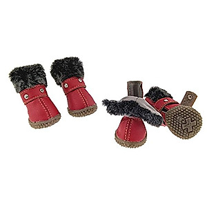 Hdwk&Hped Warm Dog Snow Boots Waterproof PU Small Dog Boots Anti-Slip Pet Shoes Paw Protector for Winter 2 Styles #1-#5 (Rhinestone Style - red, #1)