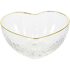 Luxshiny Glass Crystal Dessert Bowl Heart Bowl Salad Apetizer Serving Dish with Golden Trimming for Serving Fruit Salad Snack