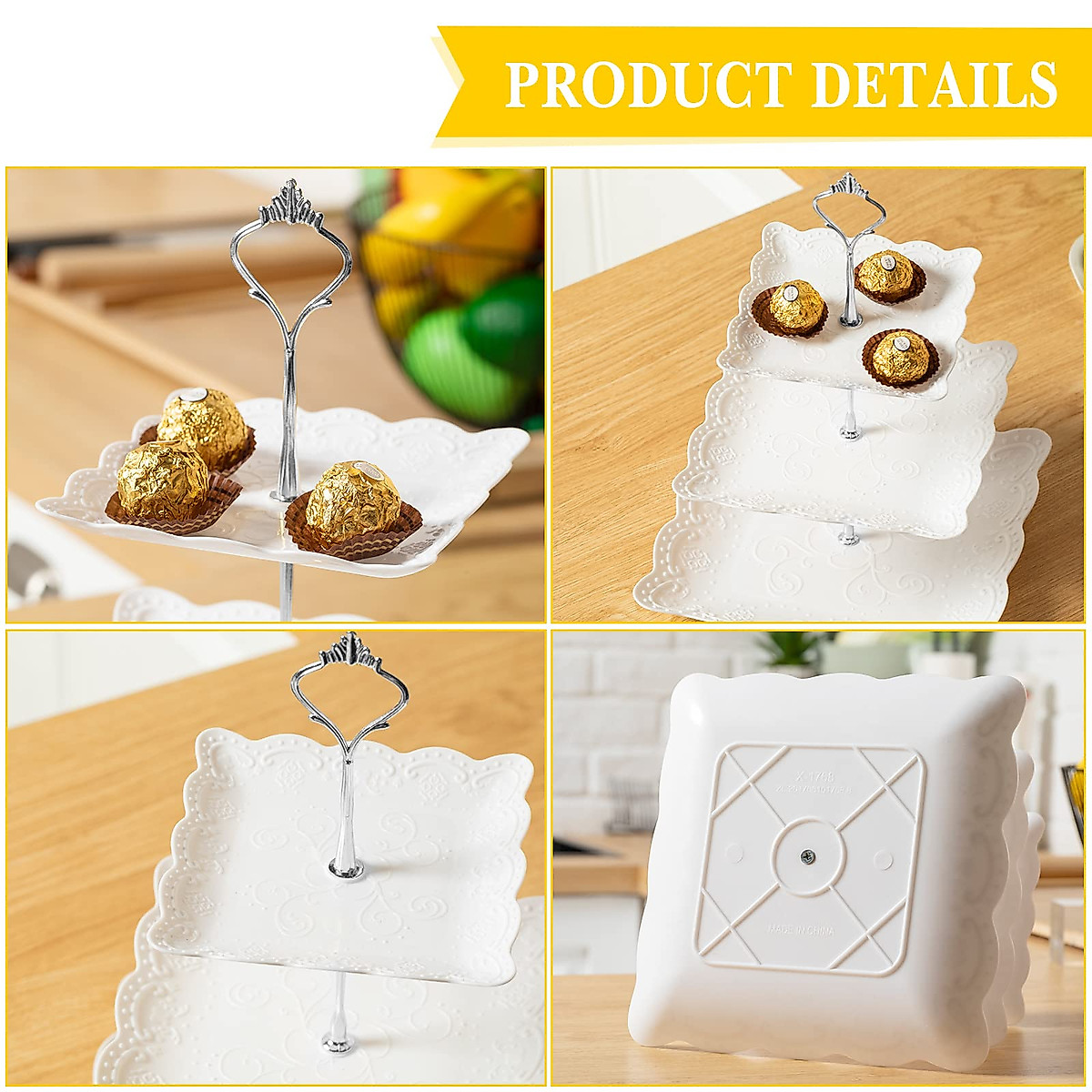 6 Packs Dessert Stand 3 Tiers Plastic Cupcake Stand serving tray Cupcake Display Stand Cookie Trays for Parties Round Flower Square Candy Trays for Display Party and Platters for Home (Silver)