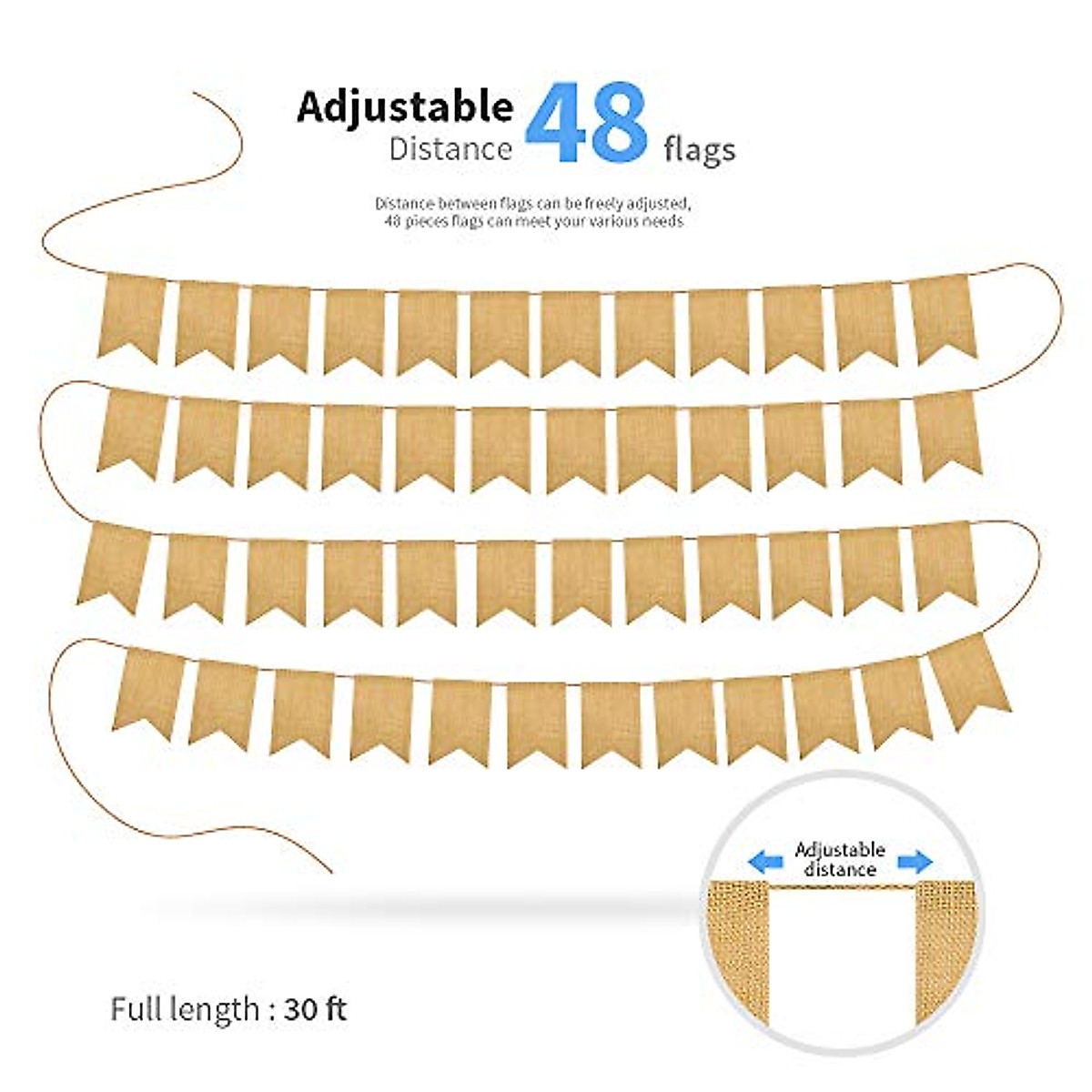 LEOBRO 48 Pcs Burlap Banner, 30 Ft Swallowtail Flag, DIY Decoration for Holidays, Wedding, Camping, Party, New Year Decorations, Merry Christmas Banner, Indoor Christmas Decoration