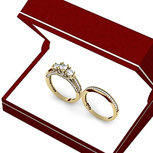 Dazzlingrock Collection 1.00 Carat (Cttw) 14K Round Diamond 3 Stone Engagement Ring Set 1 CT, Yellow Gold, Size 7.5