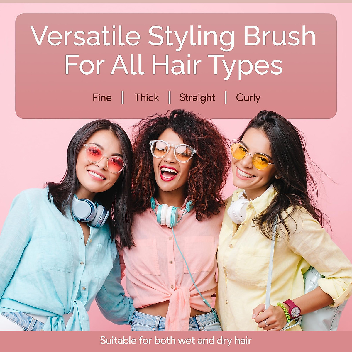 Lily England Vented Hair Brush for Blow Drying - Easy Detangling Hairbrush for Women for Fine, Thick, Curly Hair with Non-Slip Gel Handle - Static Free Vent Hair Brushes for Faster Drying, Rose Gold