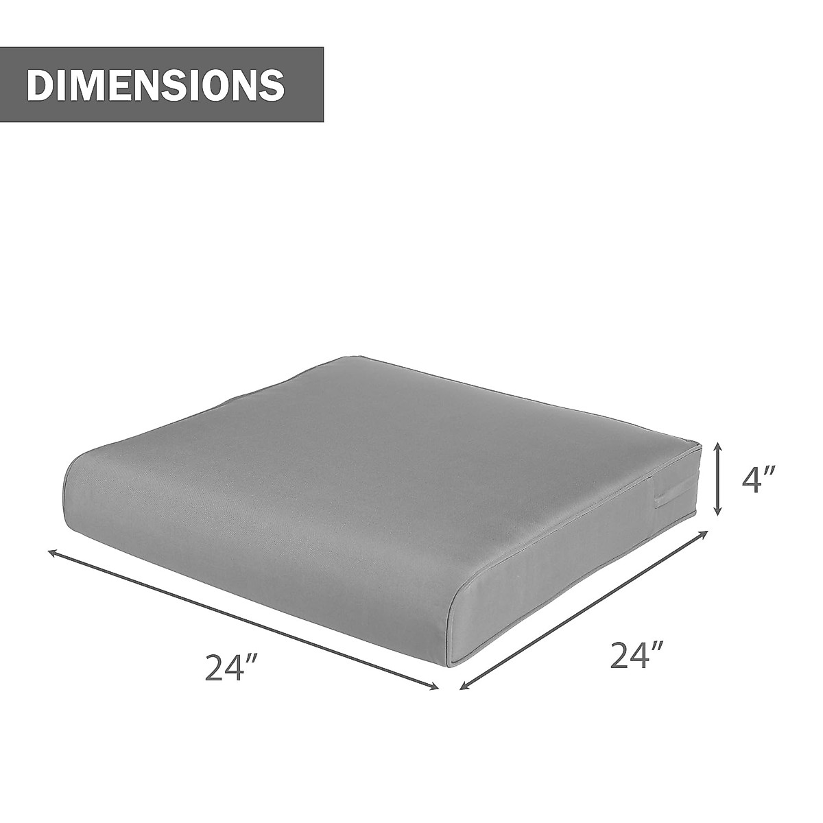 BPS Outdoor Chair Cushions Water Resistant Outdoor Deep Seat Cushions with Handle and Adjustable Straps, 24"x24", Gray, Set of 2