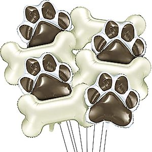 4 Pieces Bone Shaped Balloons Foil Helium Aluminum Balloons and 4 Pieces Dog Print Balloon for Pets Dog Party Suppliers (Coffee)