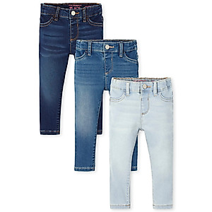 The Children's Place Baby Girls and Toddler Super-Soft Stretch Denim Jeggings, 3 Pack Skort, Brooke/Ice/Reflection Blue 3-Pack, 3T US