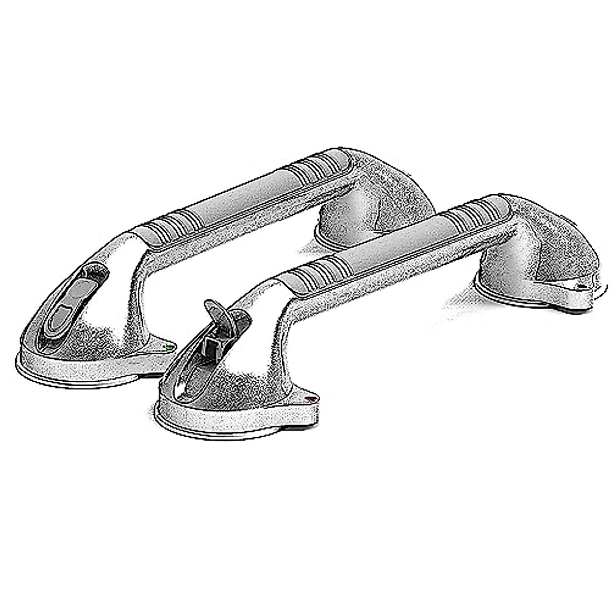 AmeriLuck 16.5inch Suction Bath Grab Bar with Indicators, Balance Assist Bathroom Shower Handle, Silver/Grey（Pack of 2）