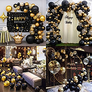 CANREVEL 120pcs Black and Gold Balloons Confetti Metallic Black Gold Latex Balloons Garland kit for Birthday Graduation Wedding Anniversaries Bachelorette Party Decorations