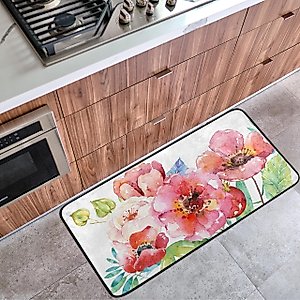 Pink Flower Kitchen Mat Floral Bouquet Kitchen Rug 39 X 20 Inch White Under Sink Mats Non Slip Soft Standing Mats Anti Fatigue Floor Mat Bath Rug Runner Doormat Carpet for Outside Decor