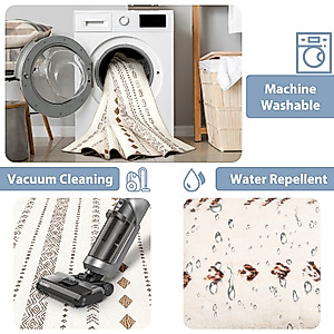 RELEANY Area Rug 8x10 Washable Rugs for Living Room Rug Non-Slip, Soft Moroccan Geometric Farmhouse Low Pile Design Printed Carpet for Dining Room Bedroom Office Home Decor Brown