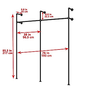 LANJIN Industrial Pipe Clothing Rack On Wall,Moden Wall Mounted Closet Storage Rack,Hanging Clothes Retail Display Rack,Heavy Duty Steampunk Garment Racks,Black & Double A