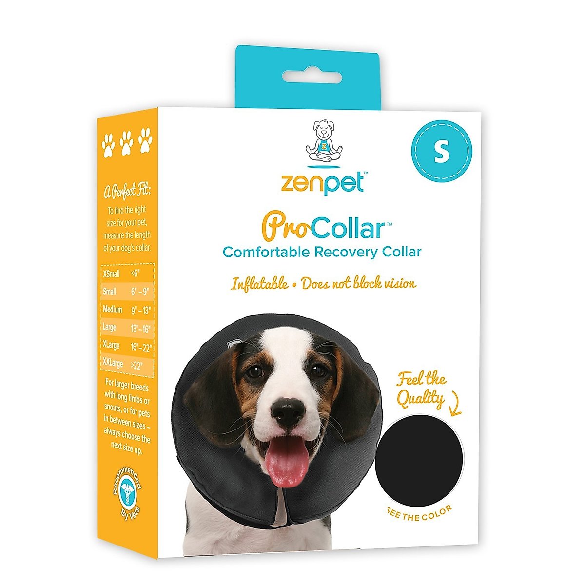 ZenPet Protective Inflatable Recovery Collar for Dogs and Cats - Soft Pet Collar Does Not Block Vision E-Collar - Designed to Prevent Pets from Touching Stitches, Wounds and Rashes (Small)