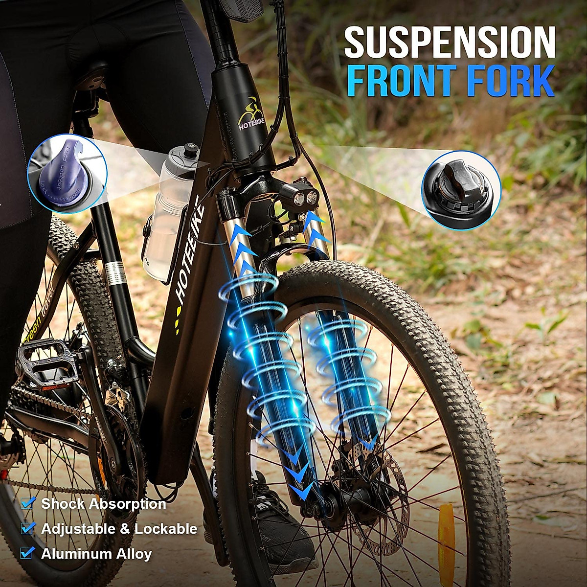 HOTEBIKE Electric Bike for Adults with 350W Motor 36V 10Ah Removable Battery 26" Ebike Cruiser Electric Bicycle Step-Thru Commuter Bike 21 Speed & Front Suspension