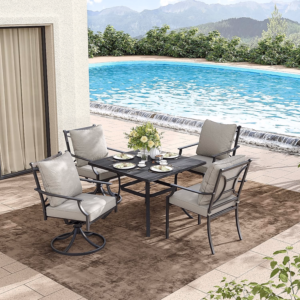 Grand patio Patio Dining Set for 2, E-Coated Outdoor Dining Set, 2 Swivel Dining Chairs Outdoor Furniture Set with Olefin Cushions, Grey