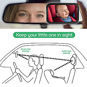 Parenthings® Baby Car Mirror for Back Seat Rear View Monitor-Super Clear Wide View with Acrylic 360° Rotatable Pivot-100% Shatterproof and Stable-Universal Fit Classic Black