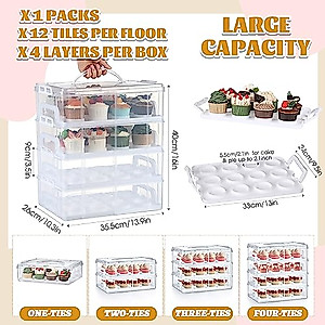 Geetery Cupcake Containers Cupcake Carriers for 48 Cupcakes or 4 Large Cakes 4 Tier Cupcake Holder with Lid Plastic Cupcake Storage Containers Cupcake Box Stackable Trays for Cookie Muffin, White
