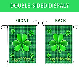 St Patricks Day Garden Flag 12x18 Inch Double Sided for Outside Small Burlap Green Shamrock Lucky Welcome Small Outside Vertical Holiday Yard Decor (Green A)