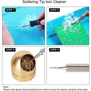 MEKNIC Solder Tip Cleaner Soldering Ion Tip Cleaning Wire and Holder Coiled Brass Sponge Tip Cleaner Kit with 7 PCS Solder Tip Cleaning Wire and 1 PC Holder for Cleaning Soldering Irons and Tips