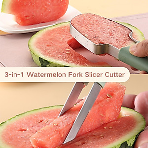 3 In 1 Watermelon Fork Slicer Cutter,2024 New Portability Watermelon Cutter Slicer Tool, Stainless Steel Watermelon Fruit Knives, Portability Knife Fruit Fork for Camping Kitchen Gadgets (1PCS)