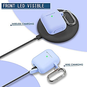 R-fun AirPods Case Cover, Soft Silicone Protective Cover with Keychain for Women Men Compatible with Apple AirPods 2nd 1st Generation Charging Case, Front LED Visible-Sky Blue